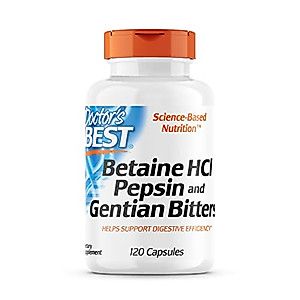 Doctor's Best Betaine HCI Pepsin & Gentian Bitters, Digestive Enzymes for Protein Breakdown & Absorption, Non-GMO, Gluten Free, 120 Caps, Original Version