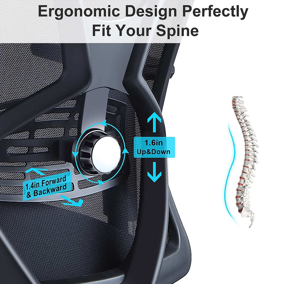 Ticova Ergonomic Office Chair - High Back Desk Chair with Adjustable Lumbar Support, Headrest & 3D Armrest - 130°Rocking Mesh Computer Chair