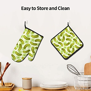 Pickle Fabric Oven Mitts & Pot Holders Sets Potholders with Hanging Loop Non-Slip Kitchen Cooking Gloves for BBQ Baking Grilling
