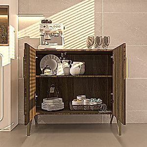 roomfitters 39" Modern Wood Sideboard Buffet Cabinet, Mid Century Media Console with Doors Coffee Bar Cabinet Credenza for Living Room, Entryway, Wooden Kitchen Wine Cabinet, Gold Metal Legs