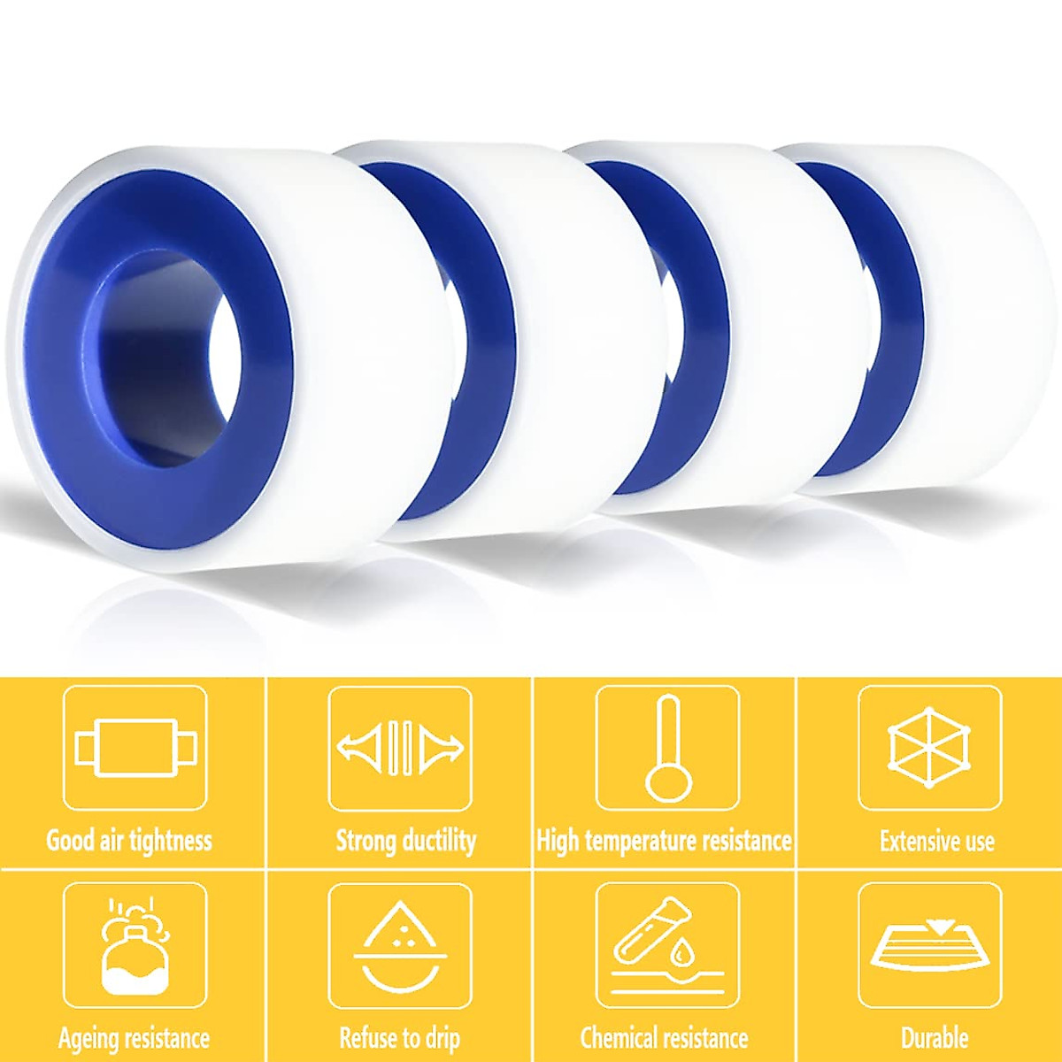 VOTMELL 4 Rolls 3/4 Inch(W) X 520 Inches(L) Teflon Tape,for Plumbers Tape,Plumbing Tape,PTFE Tape,Thread Tape,Plumber Tape for Shower Head,Pipe Sealing,Thread Seal,White