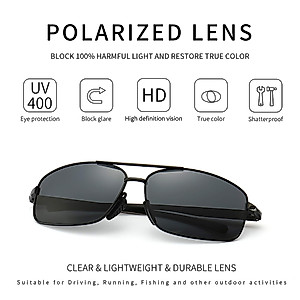 SUNGAIT Ultra Lightweight Rectangular Polarized Sunglasses UV400 Protection (Black Frame Gray Lens, 62) Metal Frame 2458 HKH