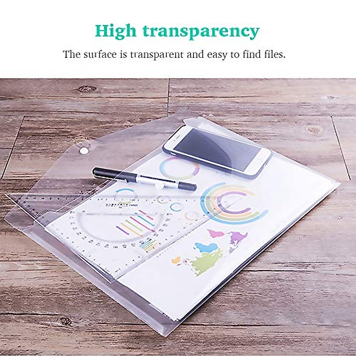 Clear Document Folders Transparent Filing Envelopes Waterproof Plastic Envelopes File Holder Filing Document Poly Envelope with Snap Button Closure for A4 Letter Paper Size (White/5 Pcs )