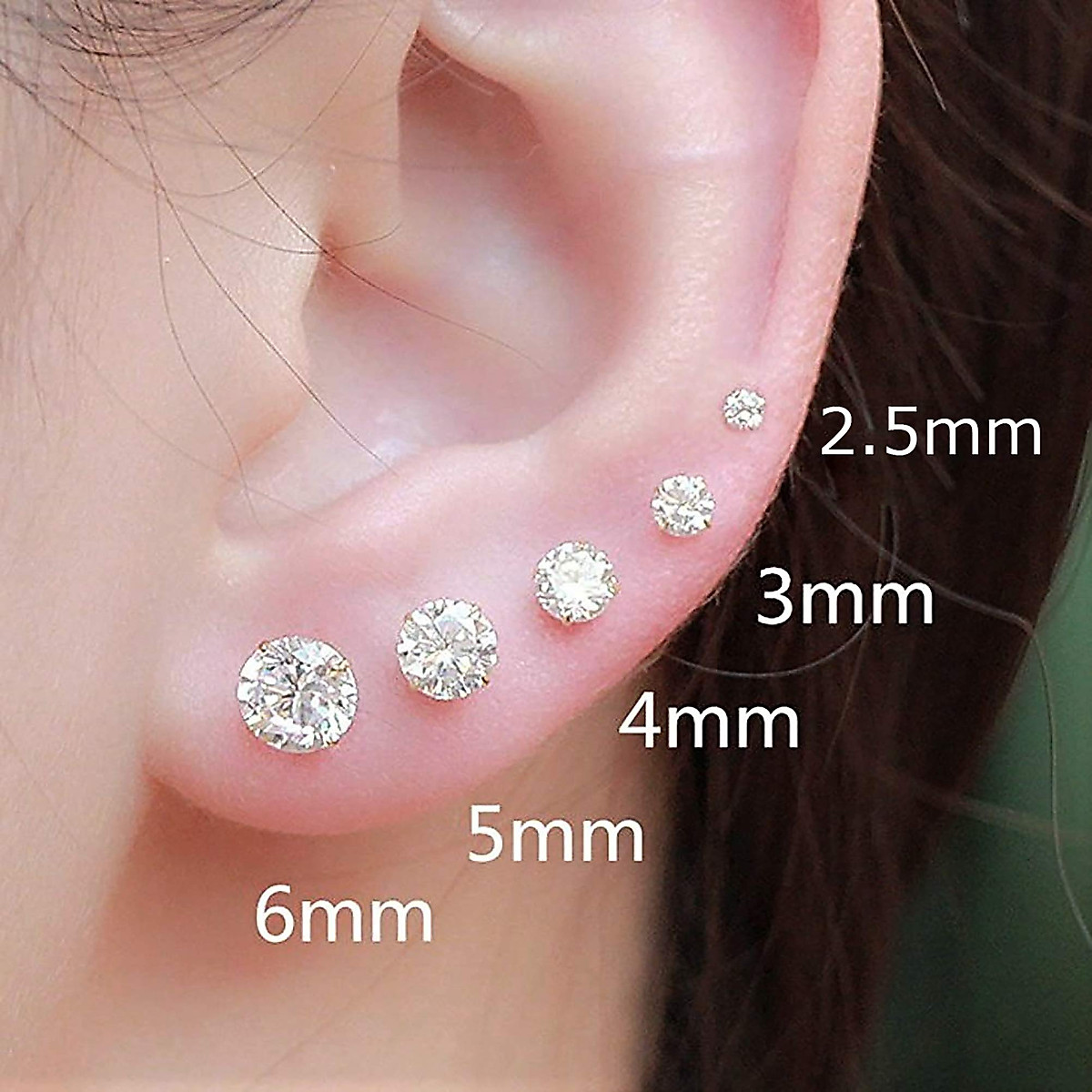 14k White Gold Solitaire Cubic Zirconia Stud Earrings with Secure Screw-backs (4mm)