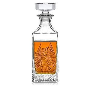 JoyJolt Gatsby Glass Whiskey Decanter. 27 oz Airtight Liquor Dispenser. Liquor Decanter with Stopper. Art Deco Bottle for Whisky, Bourbon, Scotch, Brandy, Cognac, Rum and Bar Cart Accessories