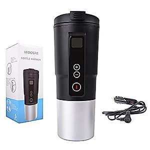 12V Baby Bottle Warmer Car Bottle Warmer for Breastmilk Bottle Heater for Babies Smart Temperature Control Mug for Coffee/Tea/Beverage/Milk and Hot Chocolate (Black)