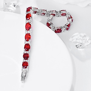 SELOVO Elegant Women Link Chain Tennis Bracelet Red Zircon CZ Silver Tone