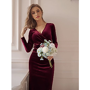 ZABERRY Burgundy Velvet Dress for Women Wedding Guest Ruched Winter New Years Eve Christmas Evening Party Dresses