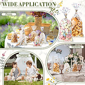 Sweetude 100 Pcs Wildflower Party Cellophane Treat Bags Floral Candy Bags Plastic Clear Goody Bags Flat Bottom Gift Bags for Baby Shower Bridal Shower Birthday Wedding Party Favors,11"x 5"