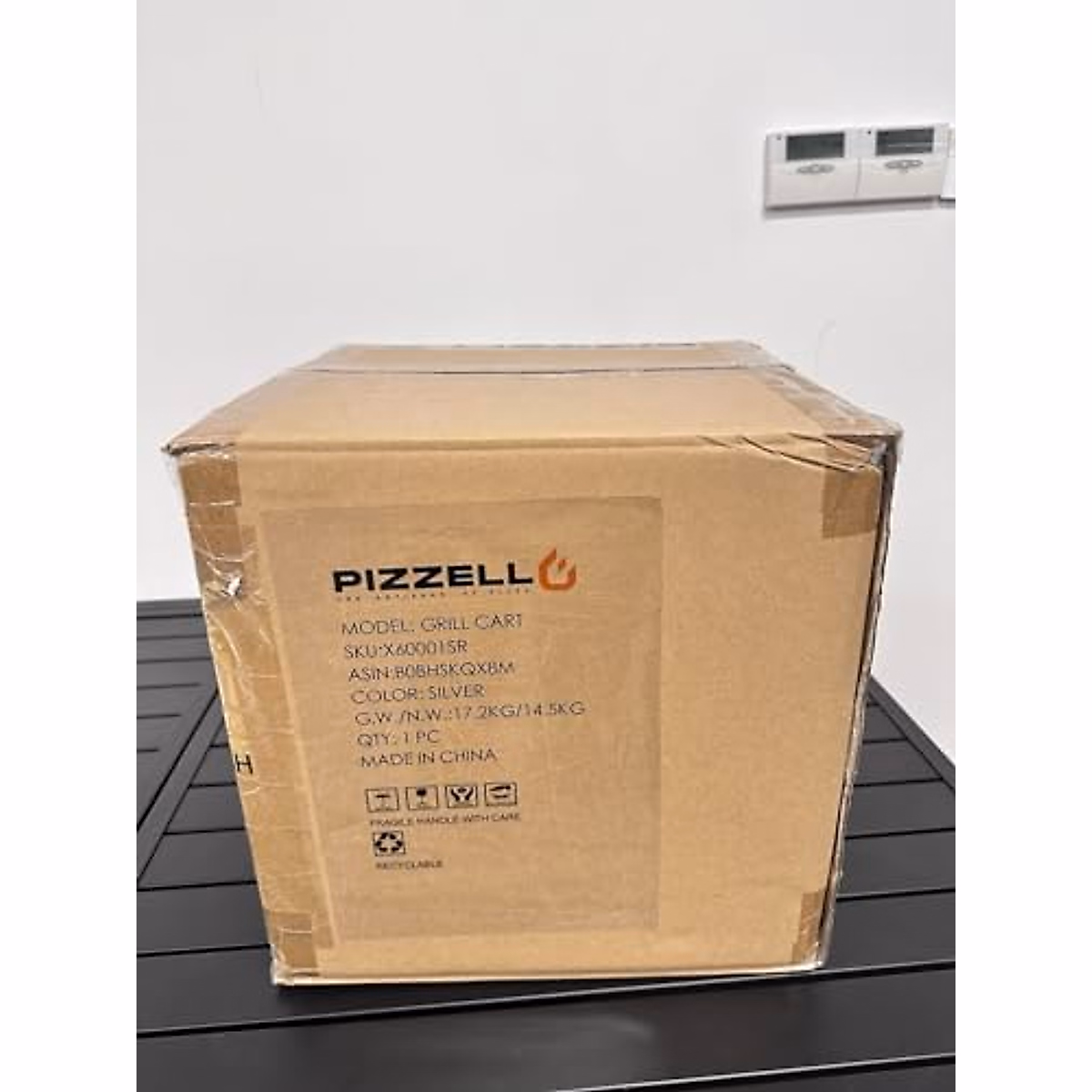 PIZZELLO Outdoor Grill Cart Three-Shelf Pizza Oven Stand Table with Wheels Dining Cart Table for Outside Patio, Movable Kitchen Cooking Prep Table BBQ Cart with 34"x 21" Stainless Steel Tabletop