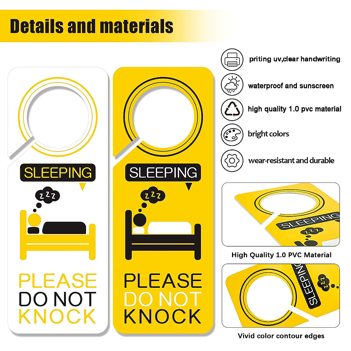 4 Pack Shh Baby Sleeping Door Sign, Dont Ring Doorbell Sign Baby Sleeping Sukh Do Not Knock Or Ring Doorbell Sign PVC Plastic