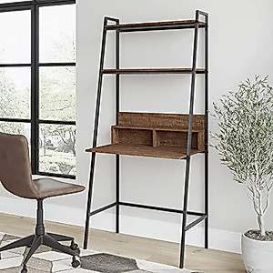 VIFAH District Indoor Metal 2-Tier Ladder w/Desk, 33 x 19.5 x 71, Walnut