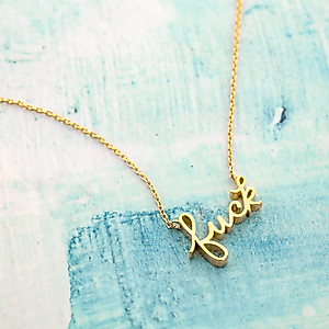 Columbus 14K Gold Plated Motivational Word Pendant Necklace - Meaningful Script Letter Chain Necklace - Simple Everyday Jewelry for Women (Fuck)