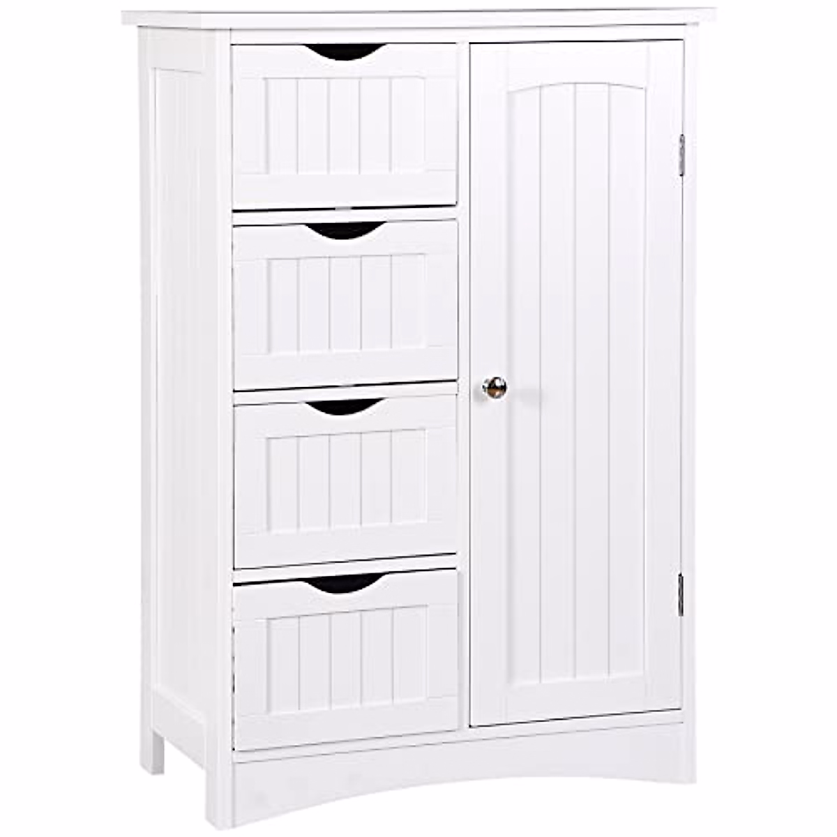 SUPER DEAL Freestanding Bathroom Floor Storage Cabinet with 4 Drawers and Adjustable Shelves, Living Room Entryway Home Furniture Storage Organizer Unit, White¡­