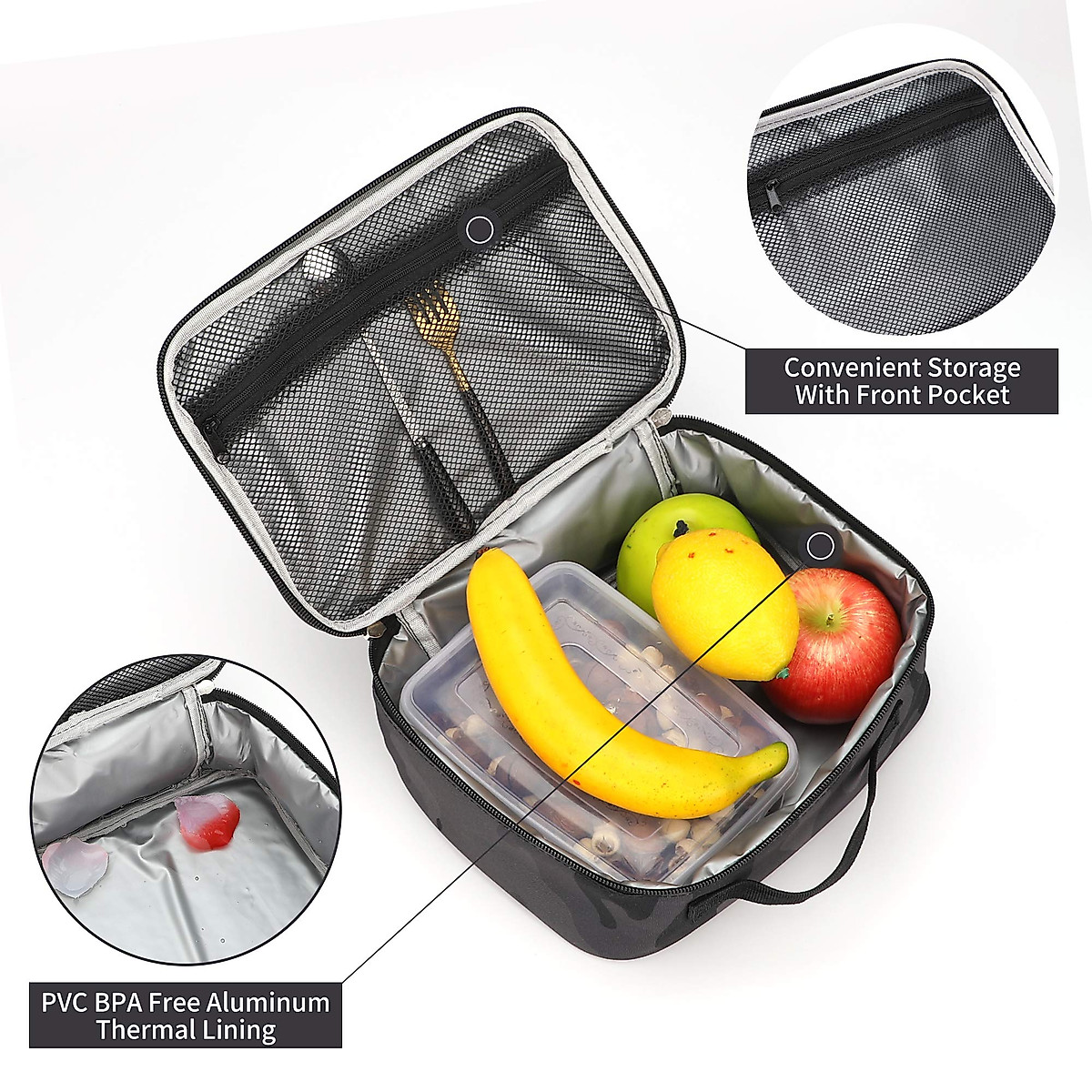 rickyh style Lunch Box with Padded Liner, Spacious Insulated Lunch Bag Durable Thermal Lunch Cooler Pack with Strap for Men Women Boys Girls Adults School Sports Beach Picnic Work Camp,2 Pocket