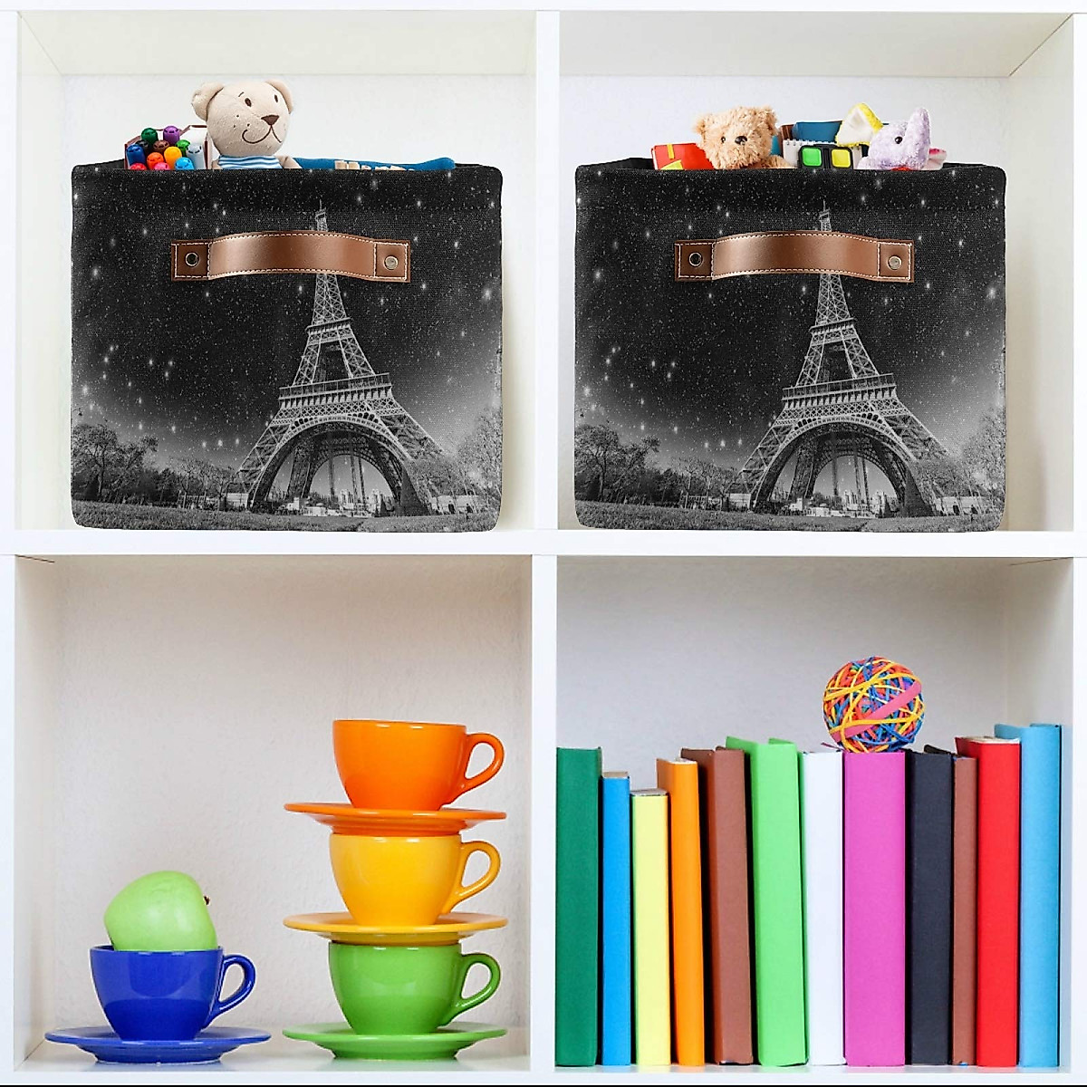 ALAZA Foldable Storage Bins, Wonderful Night View of Eiffel Tower in Paris Storage Boxes Closet Shelf Organizer for Bedroom Nursery Closet Toys Books
