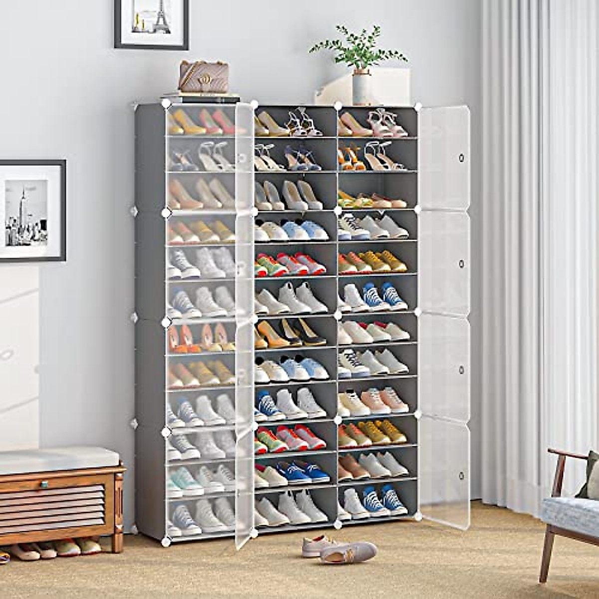 Aeitc Shoe Rack Organizer Shoe Storage Cabinet Narrow Standing Stackable Space Saver (72 Pairs, Grey)