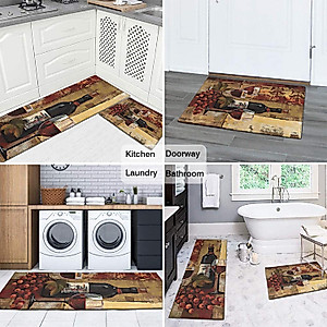 OUXIOAZ Wine Kitchen Rugs and Mats [2 PCS], Non Skid Washable Absorbent Microfiber Kitchen Mat for Doormat Bathroom Runner Set (17"x47"+17"x30", Wine)