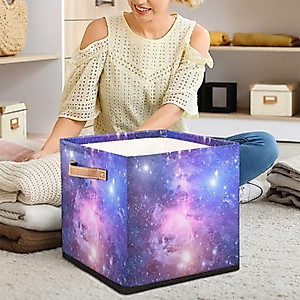 Cube Storage Bins 13 Inch Fabric Storage Basket Galaxy Star Square Storage Bins Collapsible Nursery Storage Bin Organizer Basket Universe Storage Box for Shelves, Closet