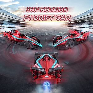 JELOSO F1 Fast RC Drift Car, Hobby Remote Control Car LED Lights 4WD 2.4GHz 360°Rotating RC Race Sport Stunt Car, High Speed Formula 1 Model Vehicle Cool Toys Birthday Gifts for Kids Boys Age of 6-12