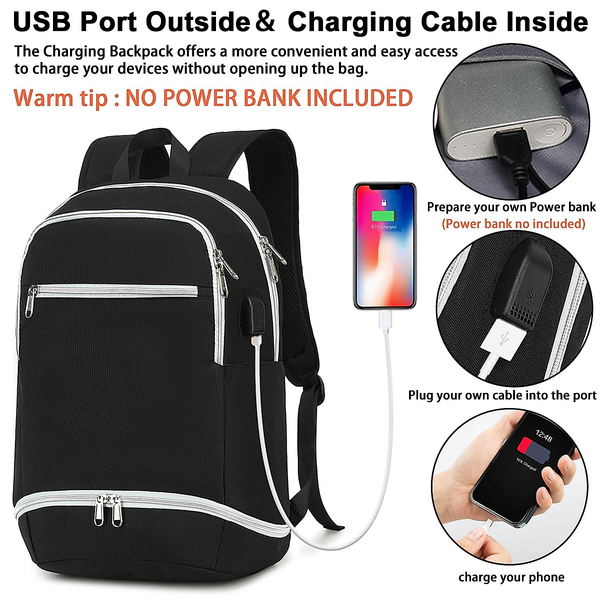 Laptop Backpack for Men Women Insulated Cooler Lunch Backpack 15.6 Work Computer Backpack with USB Port College Teacher(Black)