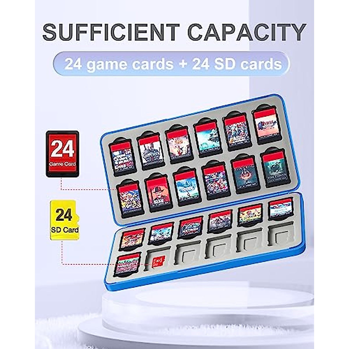 Xinocy for Nintendo Switch Game Case with 24 Game Holder Slots and 24 SD Micro Card Slots for Nintendo Switch/Lite/OLED,Cute Cartoon Games Cartridge Cases for Boys Kids Girls Kawaii Storage Box, SitSd
