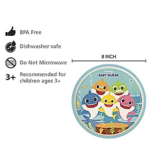 Zak Designs Baby Shark Dinnerware Set for Kids Includes 8" Plate, 6" Bowl, and 10oz Tumbler, Durable and Sustainable Melamine Bamboo Material (3-Piece Set)