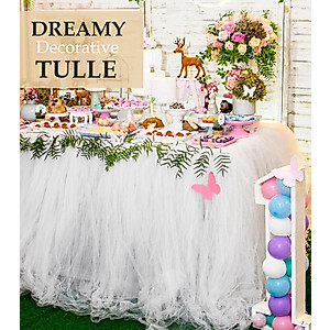 Luceinvita Tulle Fabric Roll, 54" x 10 Yards (30FT) Tulle for Wedding Christmas Decorations Pew Bow Tutu Party Backdrop Baby Shower Table Skirts Gift Wrapping Garden Netting (White)