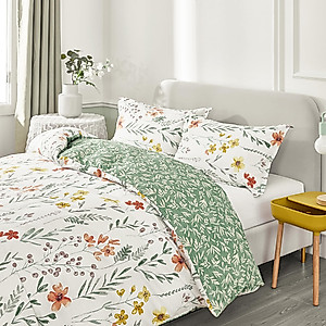 OAITE Duvet Cover Set,100% Cotton Comforter Cover with Floral Pattern Duvet Cover Set,Soft Bedding Set Includes with 3 Piece (2 Pillow Shams,1 Duvet Cover)