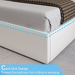 DICTAC Bed Frame Queen Size with 4 Storage Drawers and LED Lights Faux Leather Upholstered Queen LED Platform Bed Frame with USB Ports & Adjustable LED Headboard,No Box Spring Needed,Noise Free,White