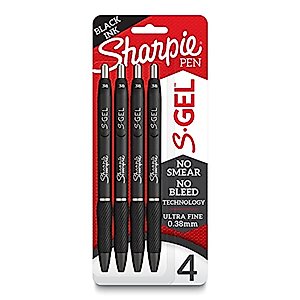 SHARPIE S-Gel, Gel Pens, Ultra Fine Point (0.38mm), Black, 4 Count