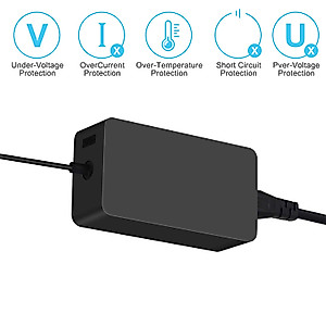 Surface Pro 1 & 2 Surface 2 Charger 48W Power Supply AC Adapter for Microsoft Surface Pro1 Surface Pro 2 Surface RT & RT2 1512 1536 1601 i5 i7 Tablet with 5V 1A USB Charging Port