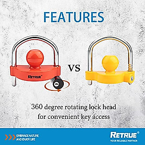 RETRUE Universal Coupler Lock Trailer Locks Ball Hitch Trailer Hitch Lock Adjustable Security Heavy-Duty Steel fits 1-7/8 Inch, 2 Inch, 2-5/16 Inch Couplers, red,with 360° Rotating Lock Head