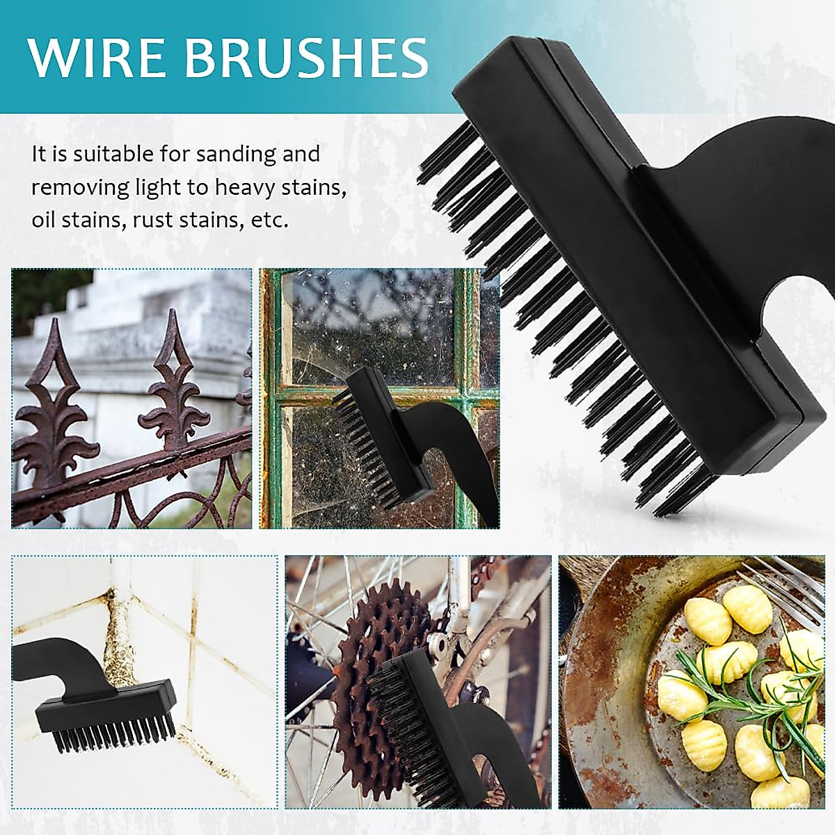 JIANWEI 5PCS Reciprocating Saw Spatula Brush Set, Nylon Wire Abrasive Brushes Reciprocating Blade Saw Cleaning Tool for Tile Cleaning, Floor Mud Cleaning, Wall Putty Removal(Black)