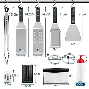 HaSteeL 14Pcs Griddle Accessories Kit, Stainless Steel Metal Spatulas with Carrying Bag, Heavy Duty Griddle Tools Great for Flat Top Teppanyaki BBQ Cooking Grilling Indoor & Outdoor, Dishwasher Safe