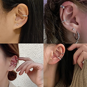 Sllaiss Minimalist 12mm Ear Cuff Cubic Zirconia 925 Sterling Silver Cuff Earrings for Women CZ Pave Non Pierced Ear Cuff 18K Gold Plated