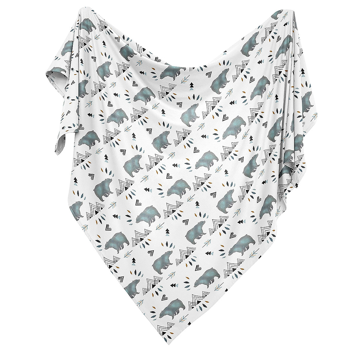 Sweet Jojo Designs Bear Mountain Baby Boy Swaddle Blanket Jersey Stretch Knit for Newborn or Infant Receiving Security - Slate Blue and Black Woodland Forest Animal