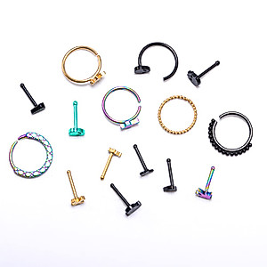 WASOLIE Stainless Steel Nose Rings Studs Piercing Jewelry Colorful Set Septum 20G For Women And Men Jewelry.
