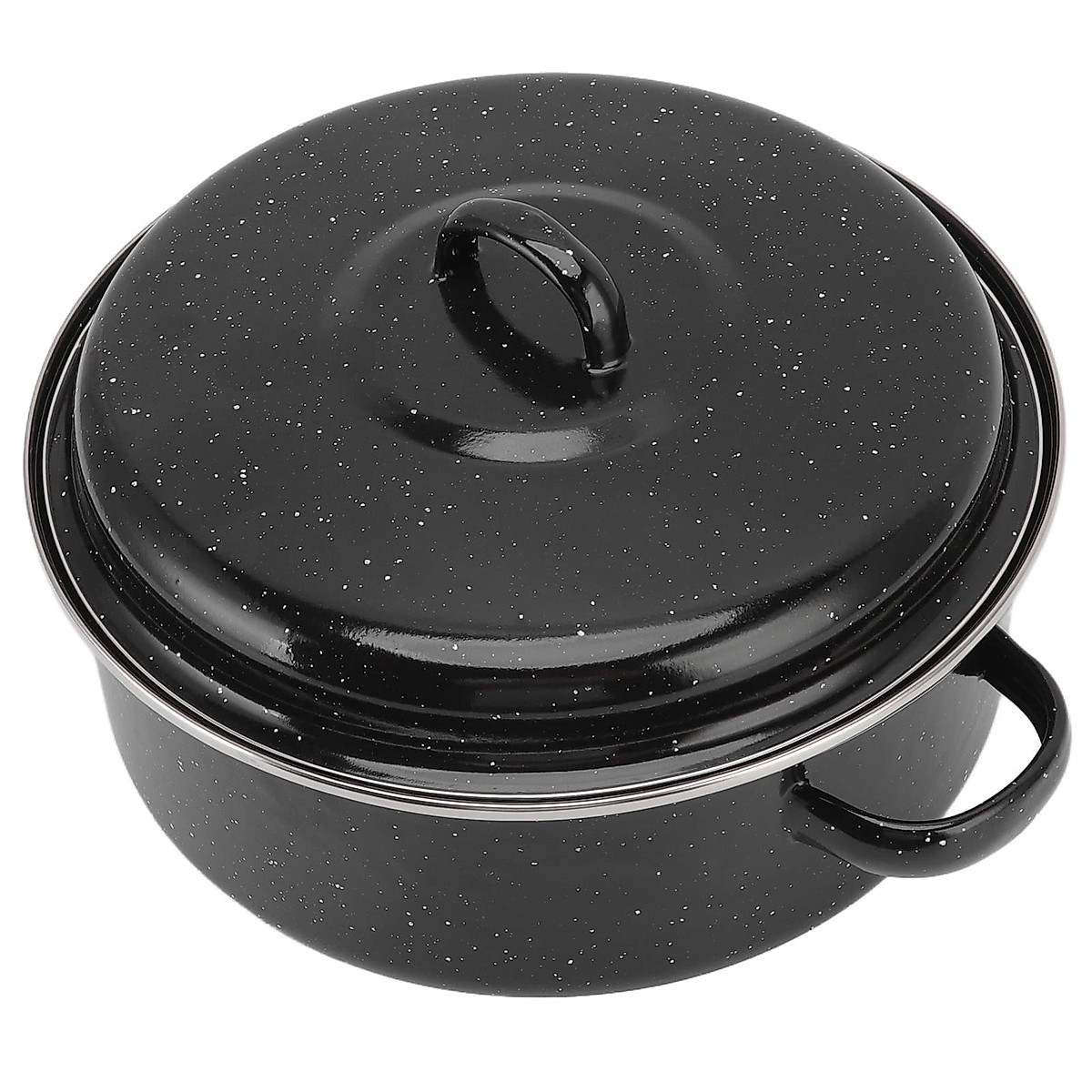 Covered Round Roaster, Non Stick Roasting Pan With Lid and Shelf, Speckled Black Large Capacity Multi Use Roaster Pan, Enamel Broiler Pan for Turkey, Meat, Vegetables, Sweet Potatoes, Chestnuts(26cm)