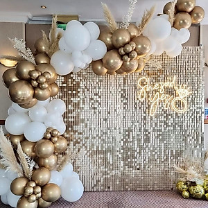 Light Gold Sequins Backdrop Shimmer Wall Backdrop 24 Panels Photo Backdrops for Birthday Anniversary Wedding Engagement Decoration