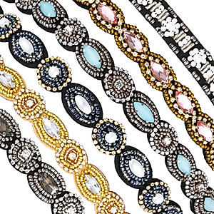 Jutom 6 Pieces Rhinestone Beaded Headbands Elastic Rhinestone Headbands Vintage Crystal Beaded Stretchy Hairbands Jewelry Hair Accessories for Women and Girls