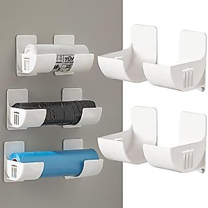 4 Pcs No Punching Trash Bag Dispenser Plastic Bag Holder,Wall Mounted Plastic Bag Organizer Grocery Bag Holder White Garbage Trash Bag Holder For Home Organization Kitchen Organizers And Storage