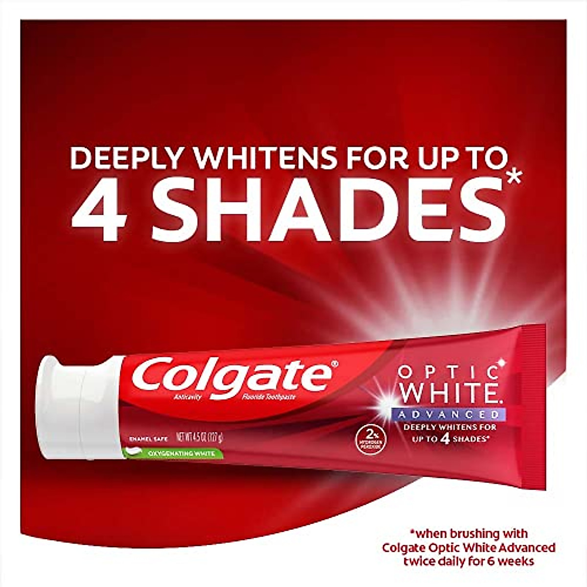Colgate Optic White Advanced Teeth Whitening Toothpaste, Vibrant Clean, 3.2 Ounce Tube, 3 Pack