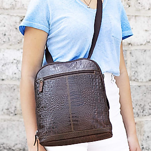 Jack Georges Hornback Croco Small Convertible Backpack/Crossbody #HB133 (Brown)