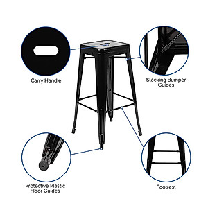 Flash Furniture Lily 30" High Metal Indoor Bar Stool in Black - Stackable Set of 4