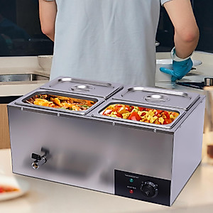 awolsrgiop 16L 4-Pan Commercial Food Warmer, 110V 600W Electric Countertop Buffet Warmer Stainless Steel Electric Soup Warmer Steam Table Food Warmer Hot Box Food Warmer with Lids Indicator Light