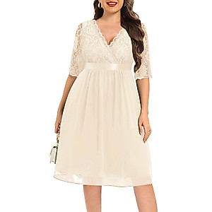 Pinup Fashion Champagne Dress Women Plus Size Bridesmaid Wedding Guest Short Homecoming Prom Formal Cocktail Lace Chiffon Midi Dress