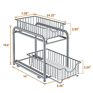 LEGUANG Under Sink Organizers and Storage, 2 Tier Sliding Basket Under Sink Cabinet Organizer, Kitchen Under Bathroom Storage Organizer, Silver