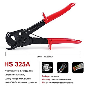 Knoweasy Cable Cutter and Ratchet Wire Cutter Works for Aluminum and Multi-core Cables up to 240mm²