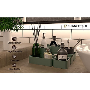 6 Pcs Stackable Drawer Organizer Set Desk Drawer Dividers, Bathroom Vanity Cosmetic Makeup Trays , Multipurpose Clear Plastic Storage Bins for Jewelries, Kitchen Gadgets and Office Accessories, Green